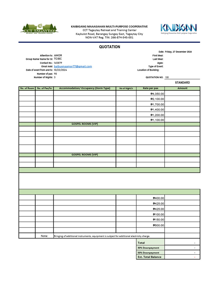 Quotation No 100 - 12272024 | PDF | Banks | Meal