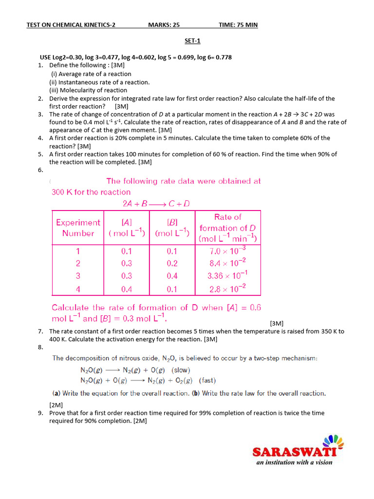 Chemical Kinetics Test-2 Set-1 | PDF