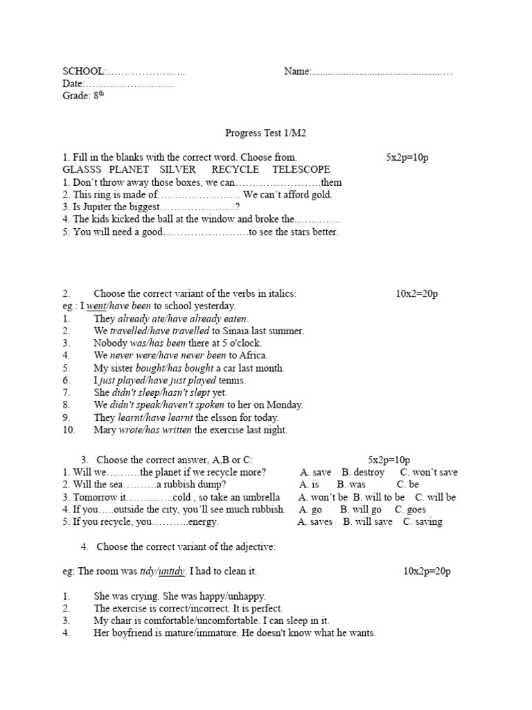 Examen Engleză Clasa a 8-a | PDF
