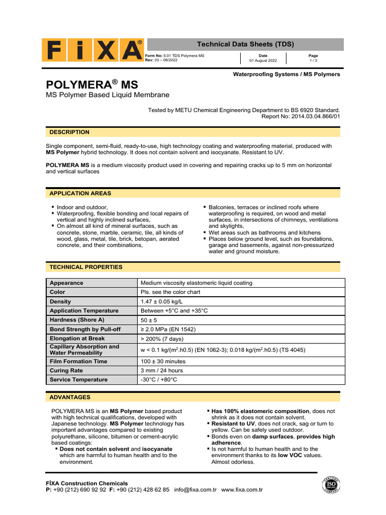 Polymera MS Waterproofing Solutions | PDF | Polymers | Concrete