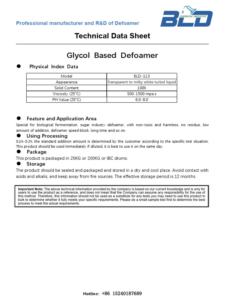 Glycol-Based Defoamer Technical Data Sheet | PDF