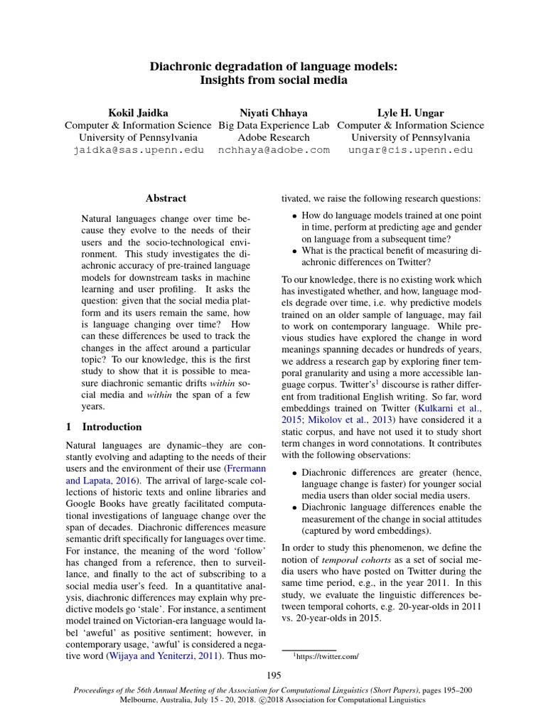 New - Diachronic Degradation of Language Models | PDF | Cognitive ...