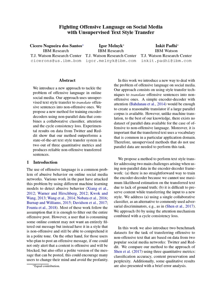 Fighting Offensive Language On Social Media With Unsupervised Text ...