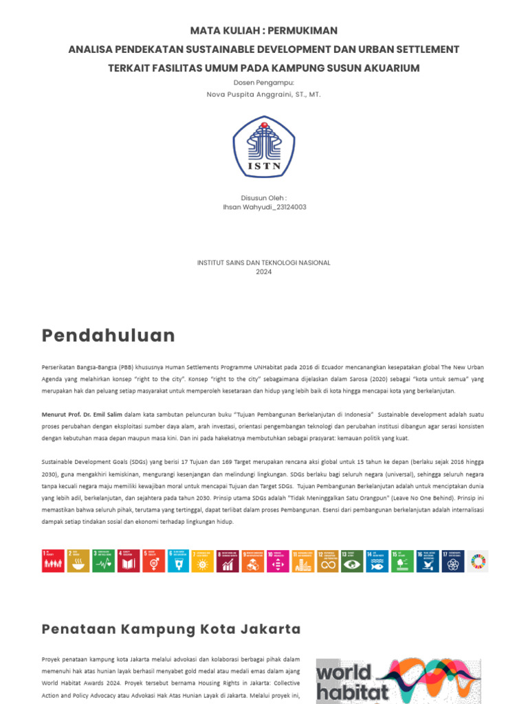 Analisa SDGs Dan Fasilitas Permukiman Kota Pada Kampung Akuarium | PDF