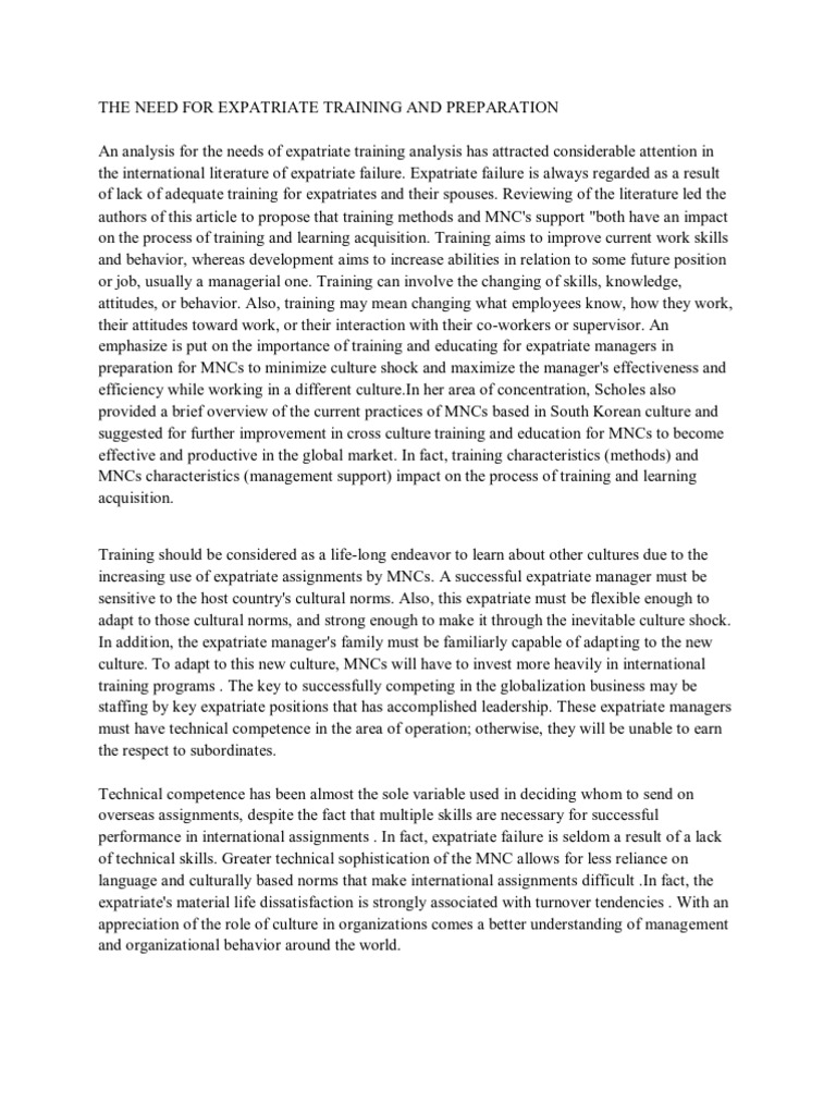 Expatriate Training and Preparation | PDF