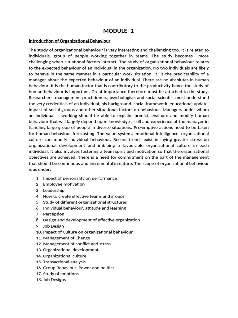 Organizational Behaviour Notes | PDF | Leadership | Motivational