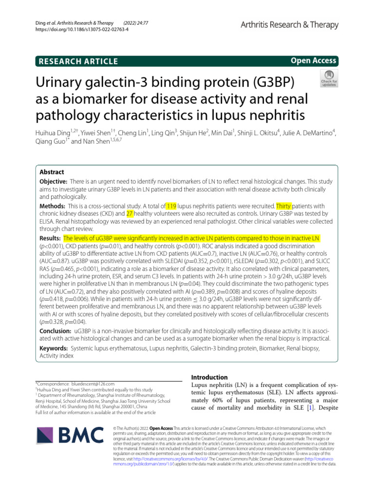 Urinary Galectin-3 Binding Protein (G3BP) | PDF | Chronic Kidney ...
