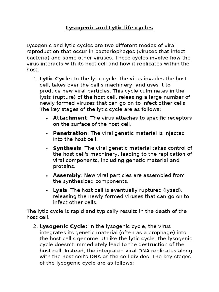 Lytic vs. Lysogenic Viral Cycles | PDF | Virus | Virology