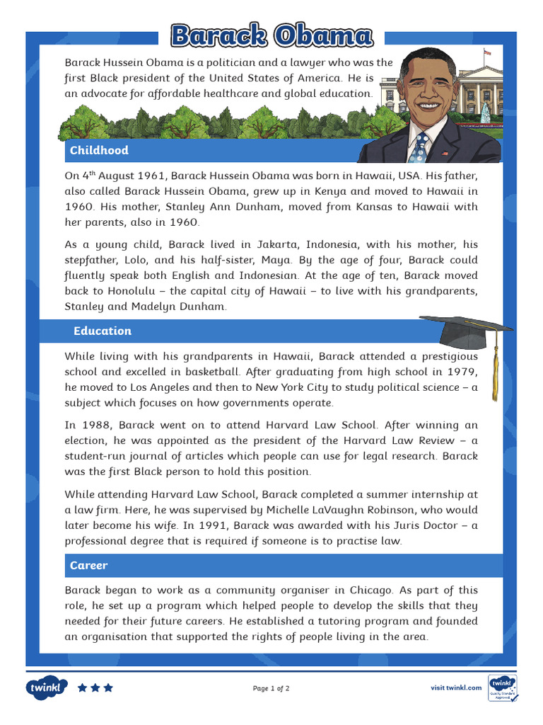 Worksheet About Obama From Twinkl | PDF | Barack Obama