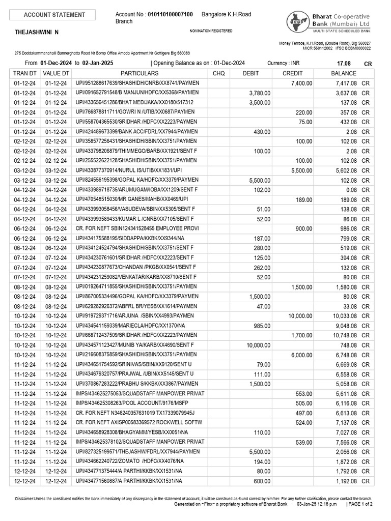 AccountStatement - Evolve - 2025-01-03T121625.956 | PDF | Banking | Financial Services