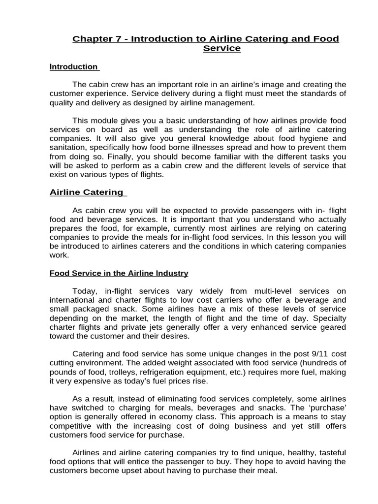 CCM Chapter 7 Introduction To Airline Catering and Food Service | PDF ...