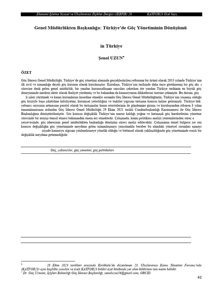 Genel M D RL Kten Ba Kanl A T Rkiye de G Y Netiminin D N M ( | PDF