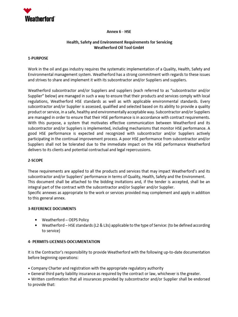 Appendix 6 - Health Safety and Environment Requirements | PDF | Insurance | Audit
