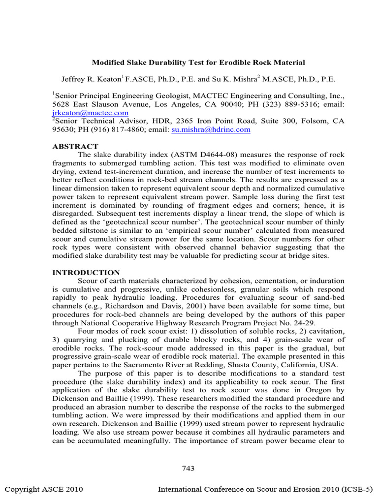 2010 Keaton Modified Slake Durability Test For Erodible Rock Material ...