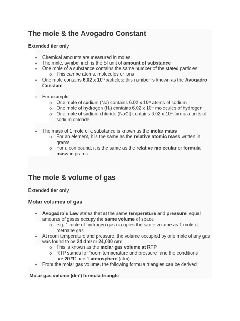 The Mole Stoich Notes Form 3 | PDF | Mole (Unit) | Stoichiometry