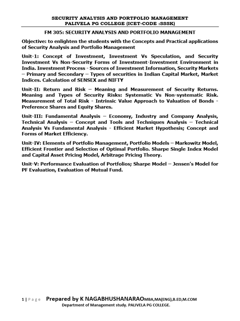 FM-5 Security Analysis and Portfolio Management | PDF | Investing ...