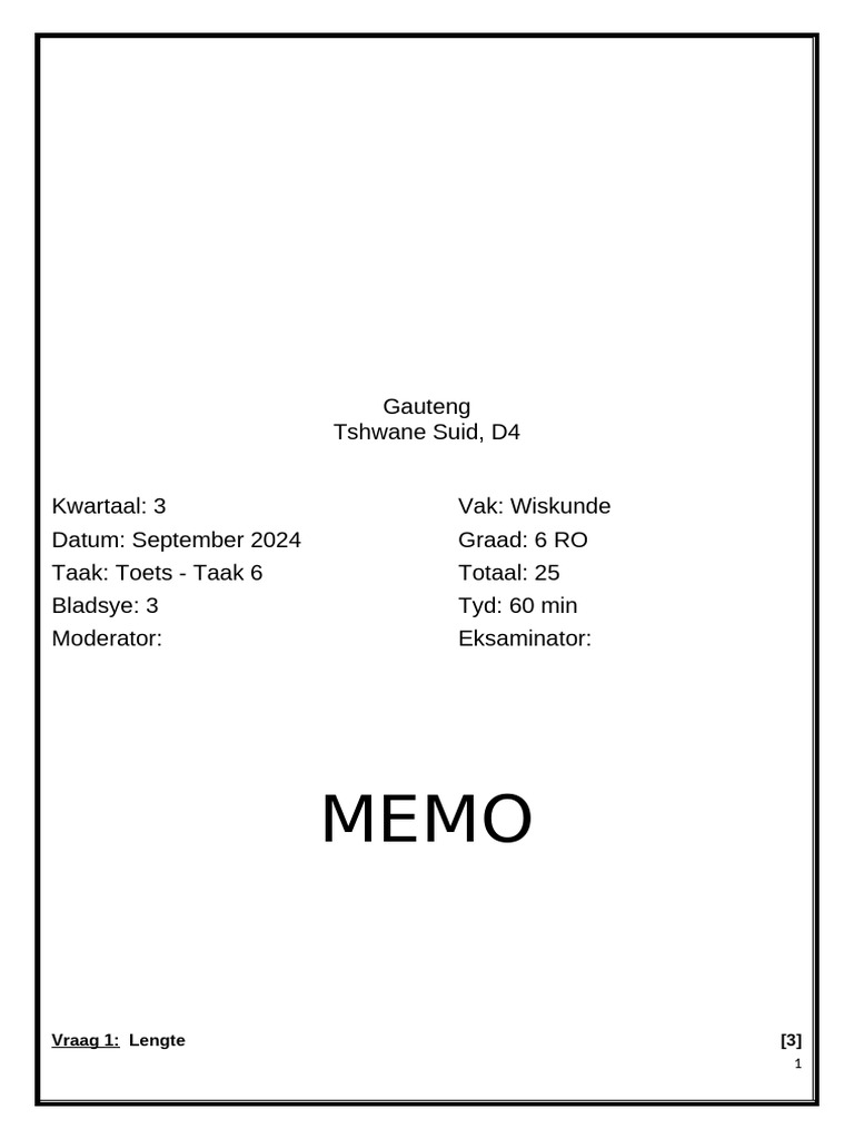 Graad 6 RO Toets - Memo | PDF