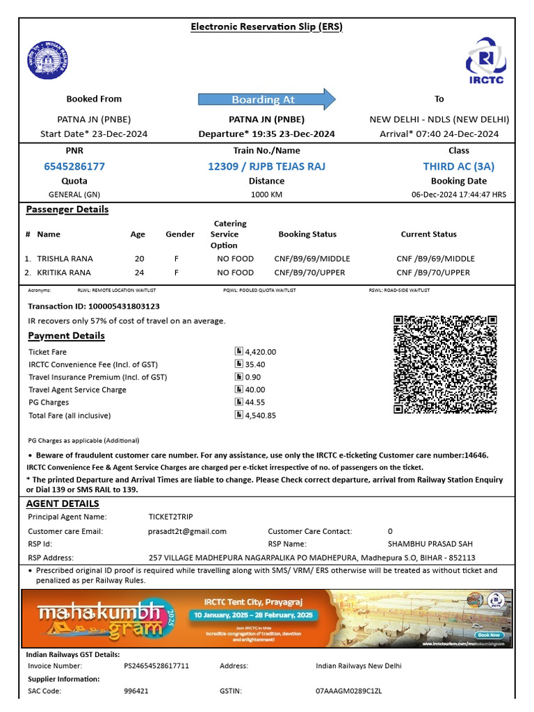 PNBE TO NDLS 6545286177 | PDF | Service Industries | Rail Transport