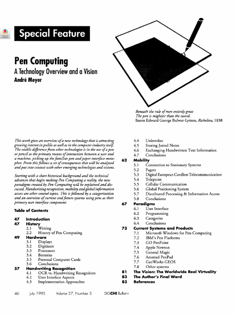 Special Feature Pen Computing: A Technology Overview and A Vision | PDF ...