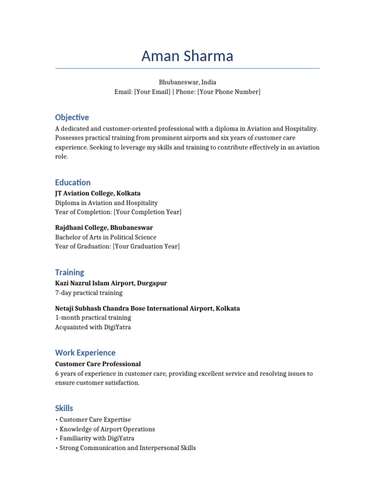 Aman Sharma Aviation CV | PDF