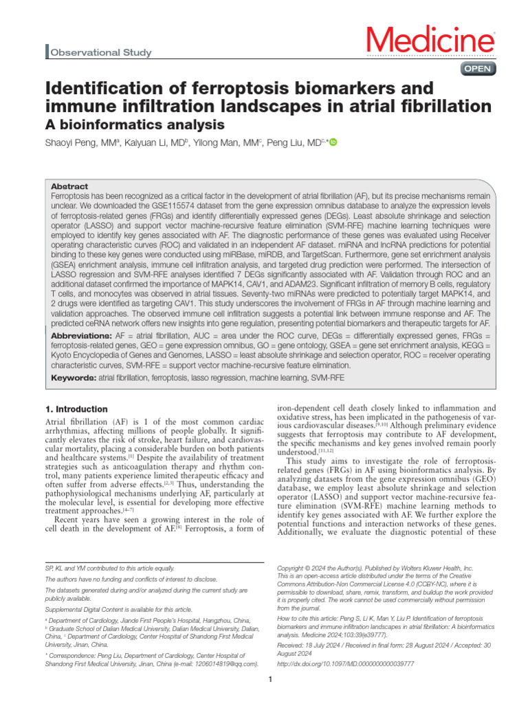2024-3.8-Ferroptosis Biomarkers in Atrial Fibrillation | PDF | Receiver ...