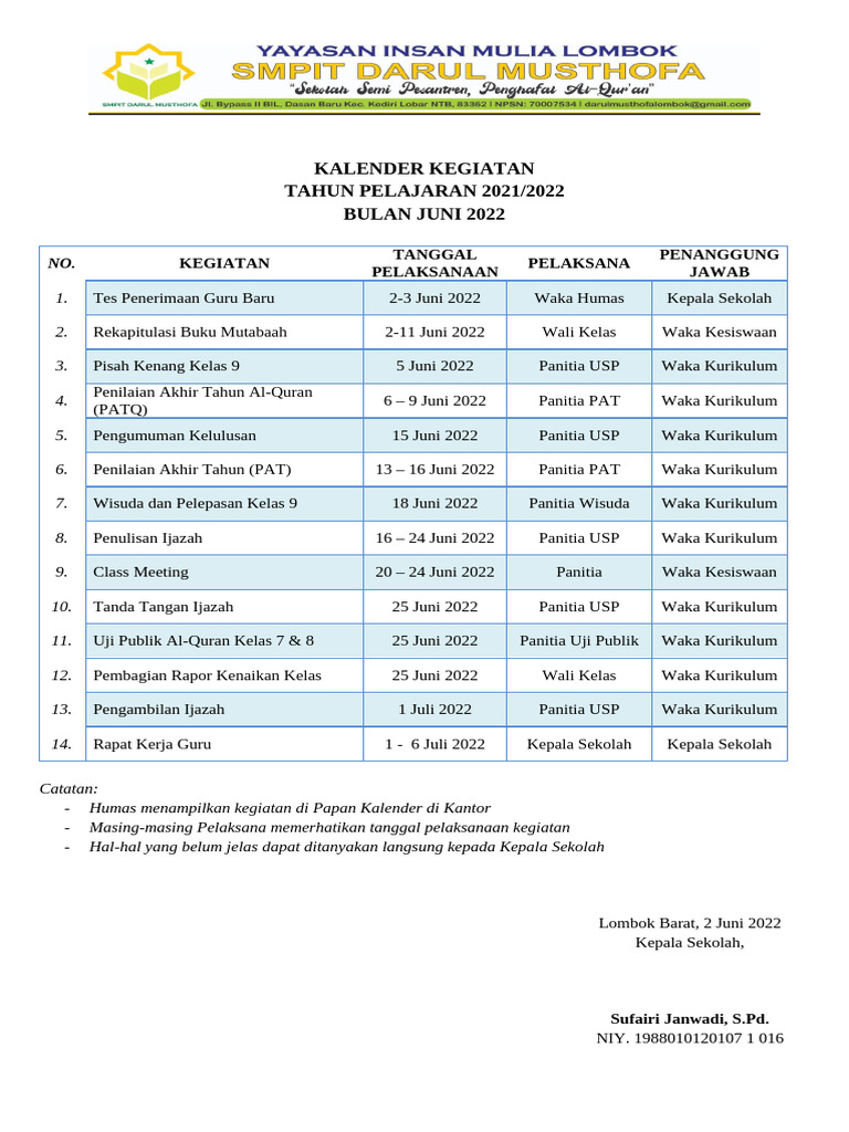 Kalender Kegiatan | PDF