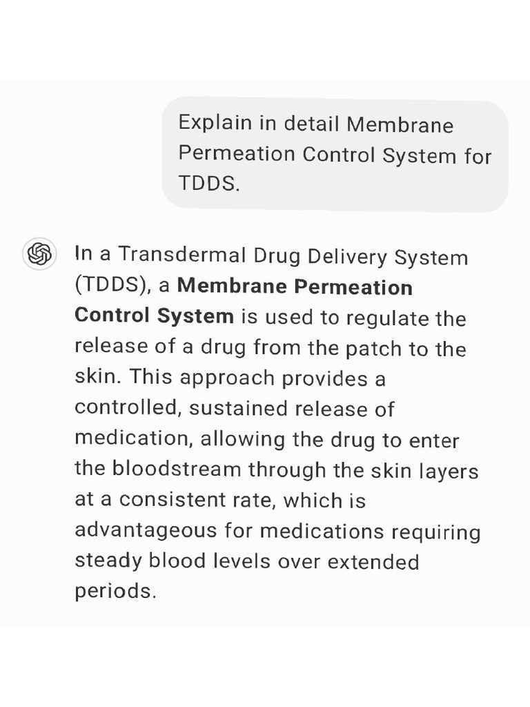 Formulation Approach of TDDS (Membrane Permeation Control System) | PDF