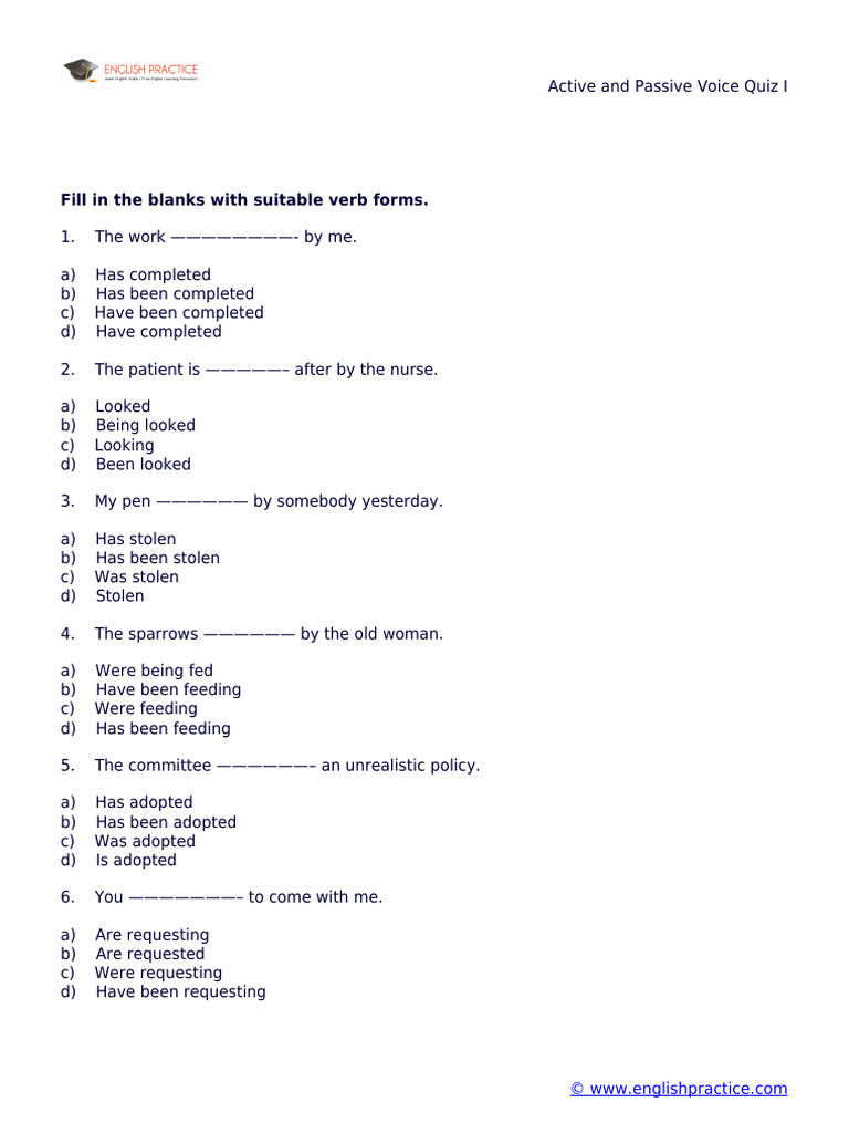 Active and Passive Voice Quiz I | PDF