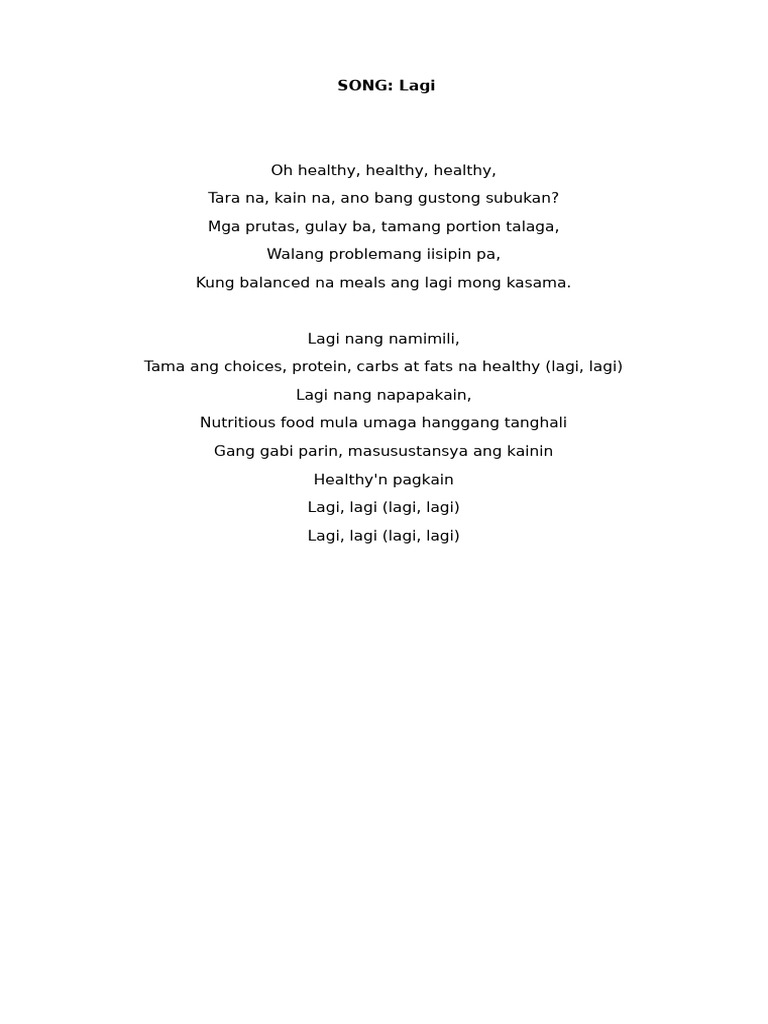 Nutri Jingle Lyrics for Healthy Eating | PDF | Health Promotion | Nutrition