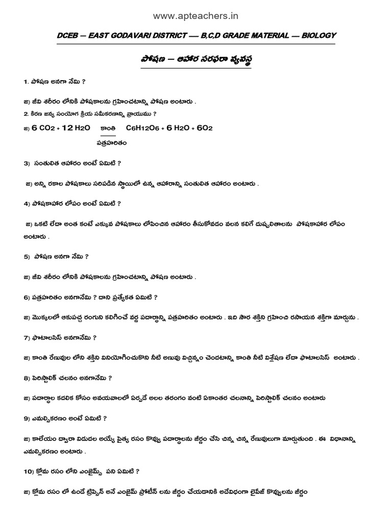NS TM B, C, D Grade Students Material (Biology) | PDF