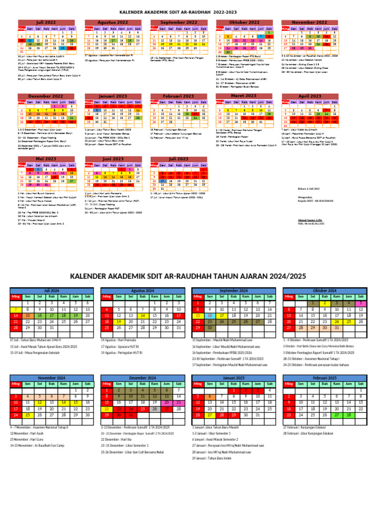 Kalender Akademik SDIT Ar-Raudhah 2022-2023 | PDF