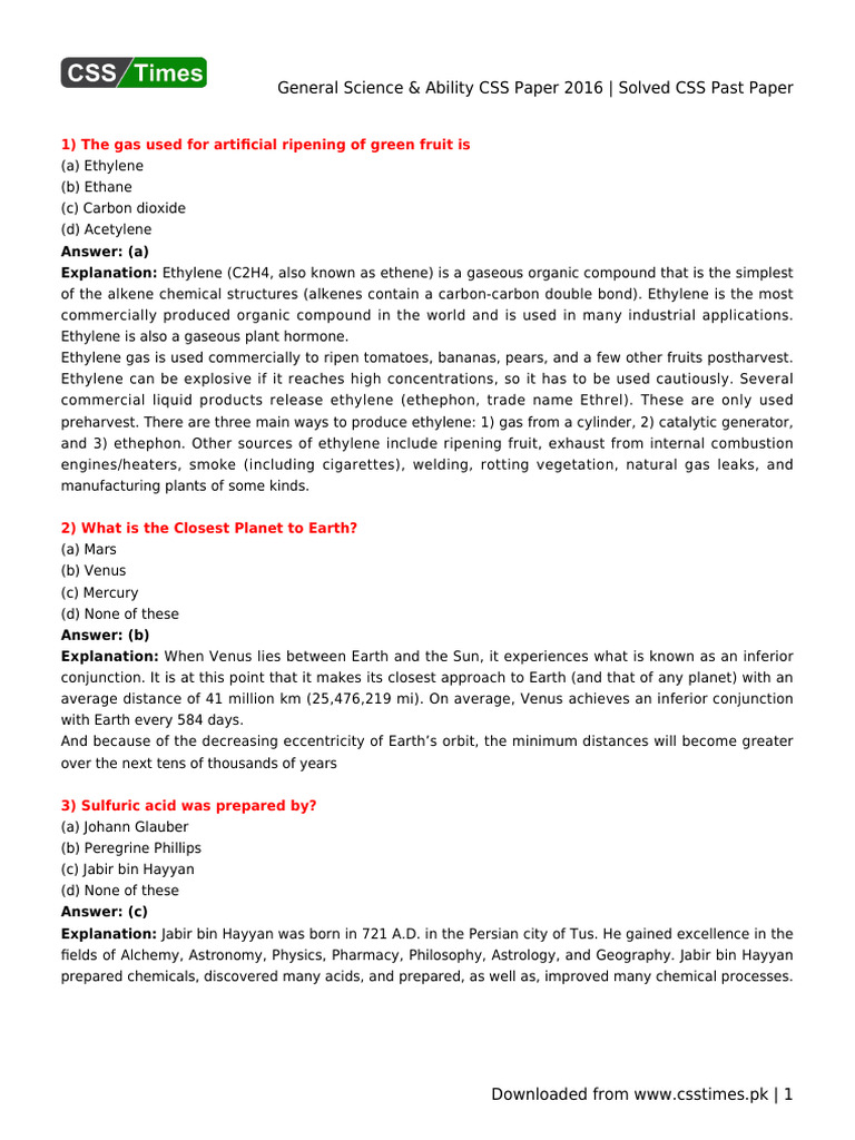General Science & - Ability CSS Paper 2016 - Solved CSS Past Paper | PDF | Scattering ...