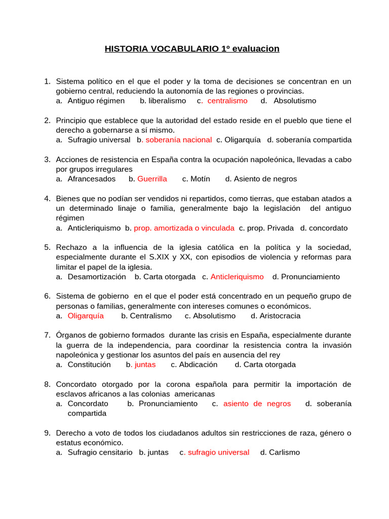Vocabulario Clave Historia 1º Evaluación | PDF | Constitución | Soberanía