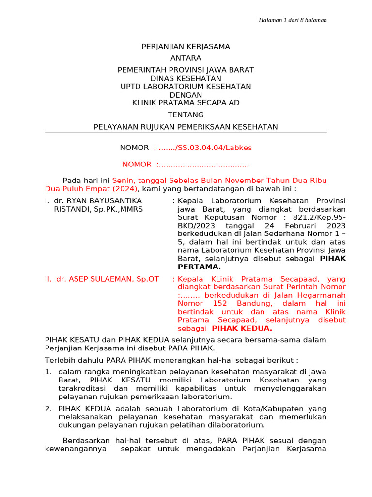 Draft PKS (2024) Klinik Pratama Secapaad | PDF