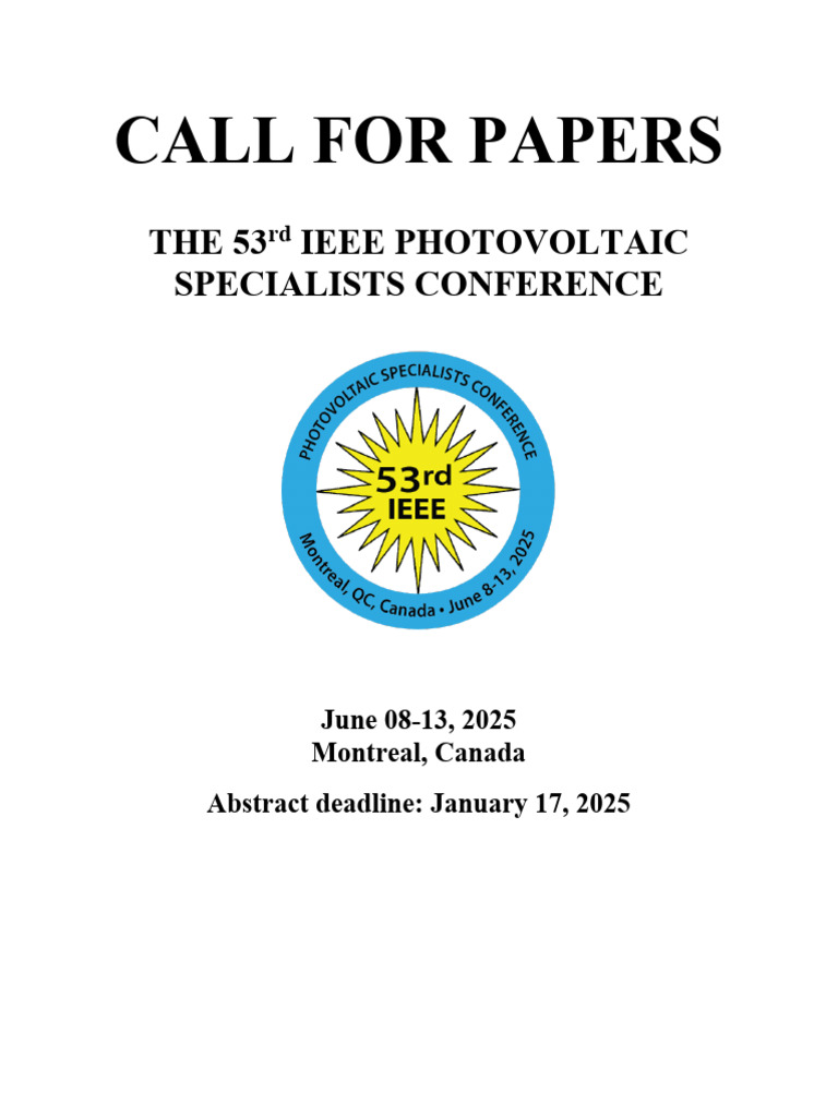 Ieee PVSC 53 Call For Papers 2025 v1 | PDF | Photovoltaics | Solar Cell