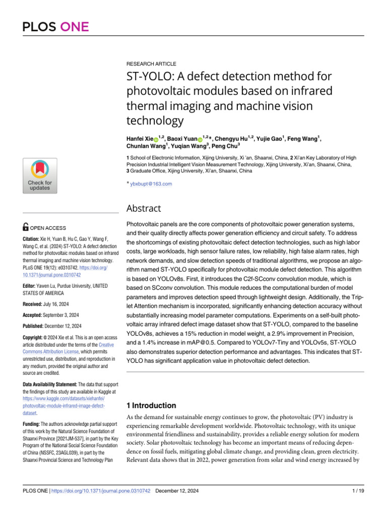 ST-YOLO--A Defect Detection Method for Photovoltaic Modules Based on Infrared Thermal Imaging ...