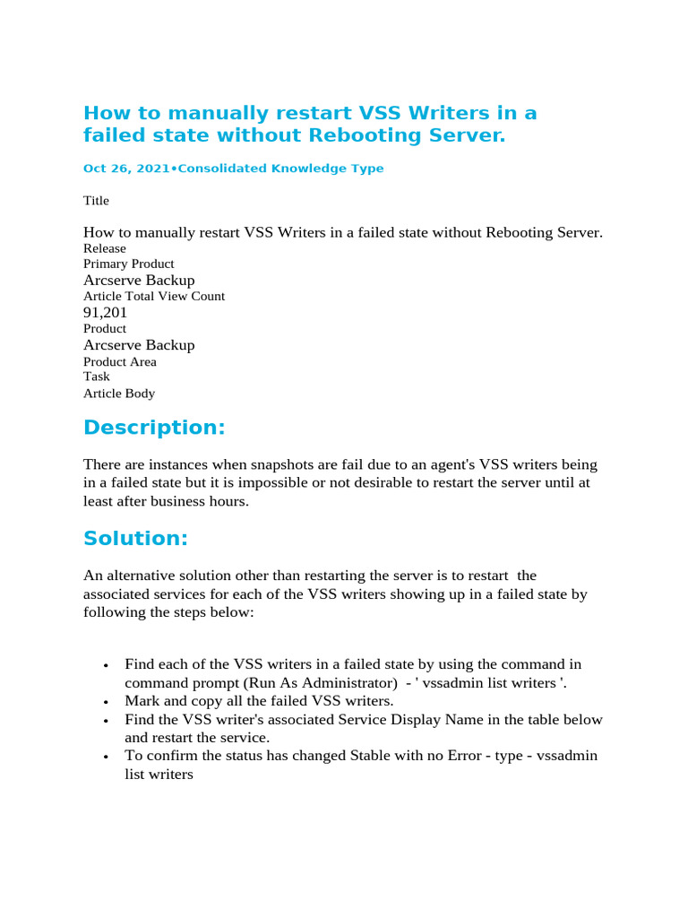 VSS writer failed | PDF | Information Technology Management | Computing