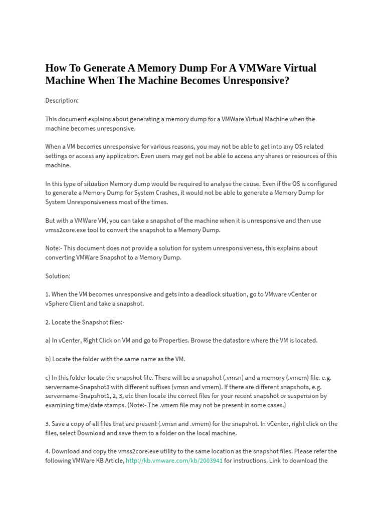 VMWare VM Memory Dump Guide | PDF | Virtual Machine | Computer File