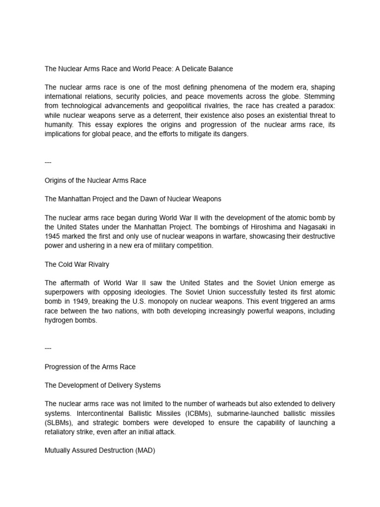 Nuclear Arms Race and World Peace | PDF | Nuclear Weapons | Mutual ...