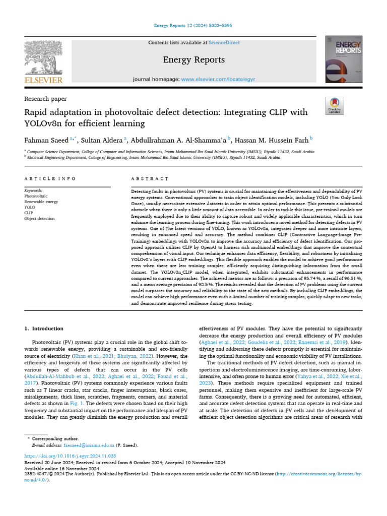 Rapid adaptation in photovoltaic defect detection--Integrating CLIP ... Rapid adaptation in photovoltaic defect detection--Integrating CLIP ...
