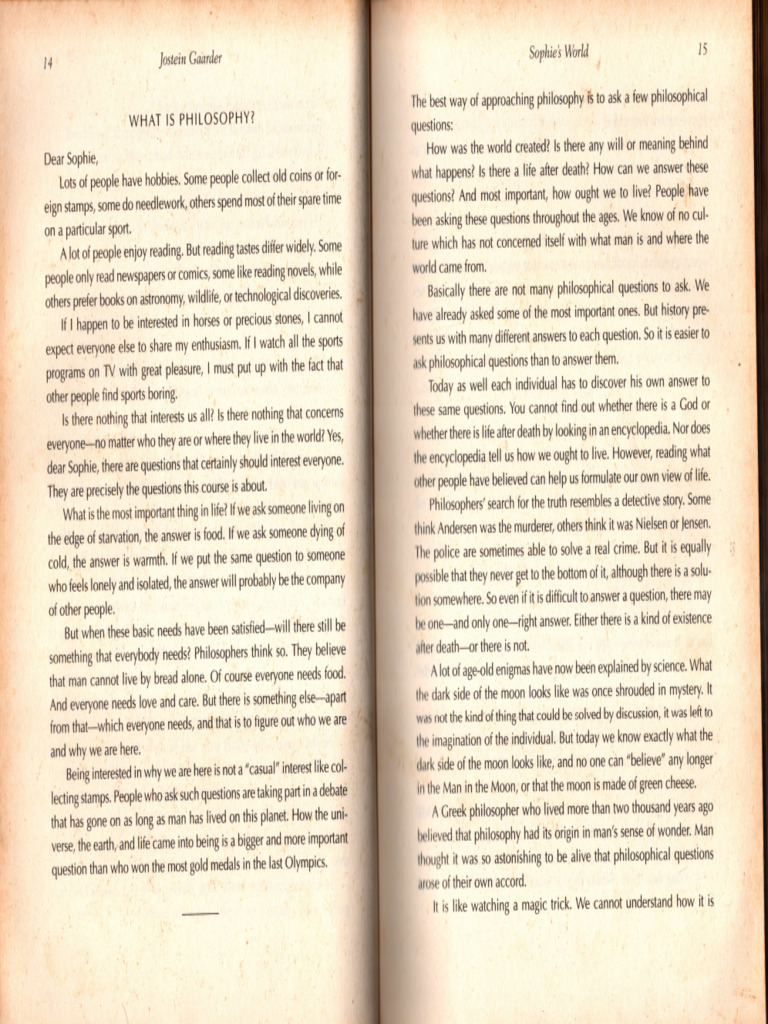 What is Philosophy - Jostein Gaarder (Sophie's World) | PDF