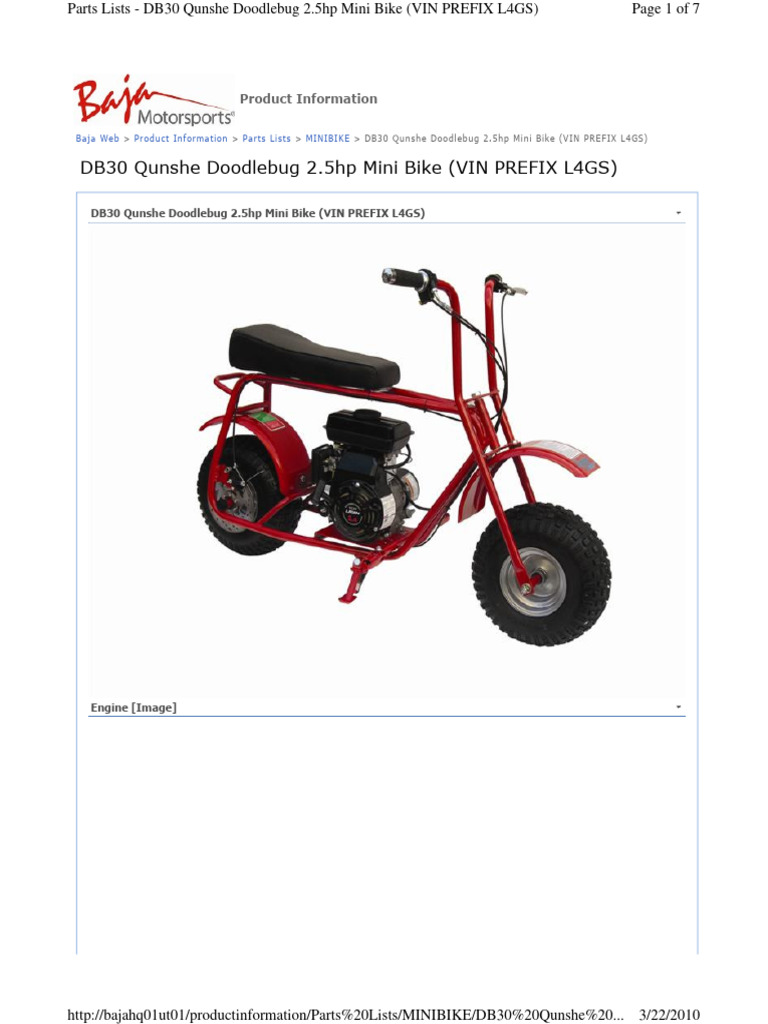 DB30 Qunshe Doodlebug Mini Bike Parts List | PDF | Vehicles | Motor Vehicle