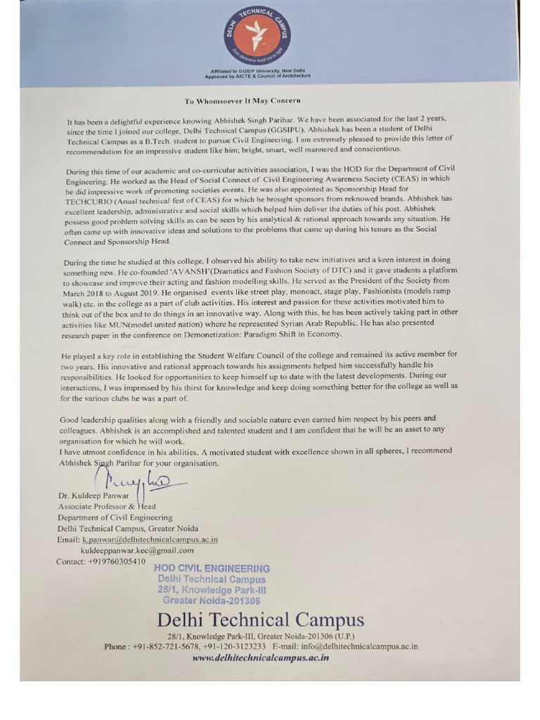 University LOR | PDF