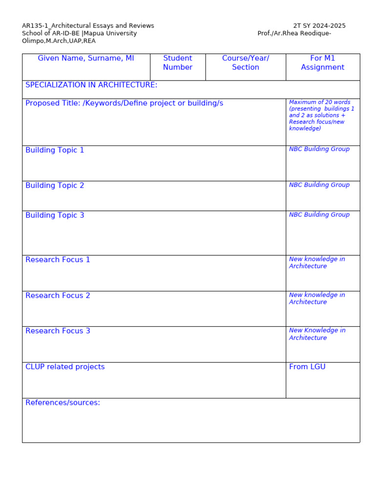 M1 - Assignment - Building Topics - Research Focuses - Due Jan 2025 | PDF