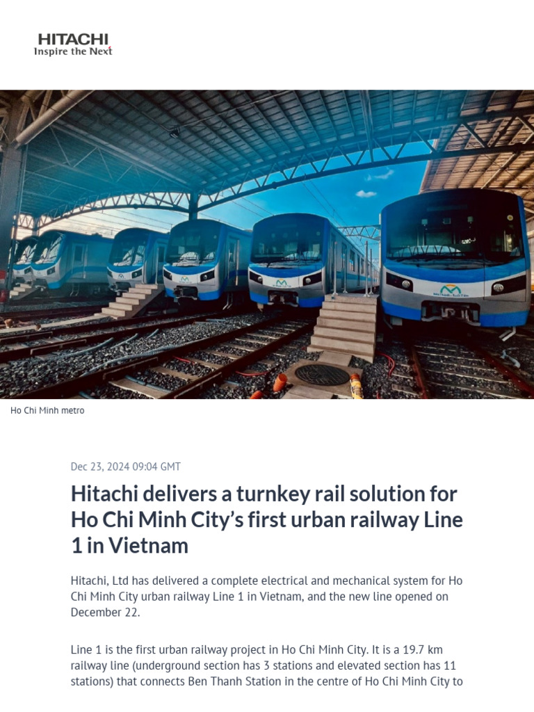 Hitachi Delivers A Turnkey Rail Solution For Ho Chi Minh City's First ...