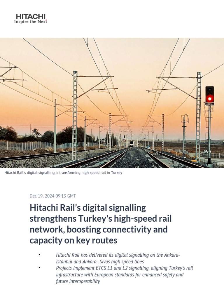 Hitachi Rail's Digital Signalling Strengthens Turkey's High-Speed Rail Network, Boosting ...