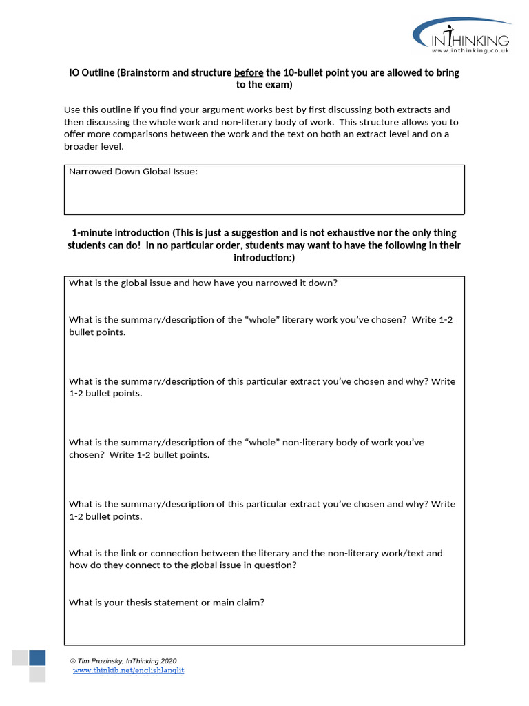 IO Outline For Use To Branstorm and Structure Before The 10 Bullet ...