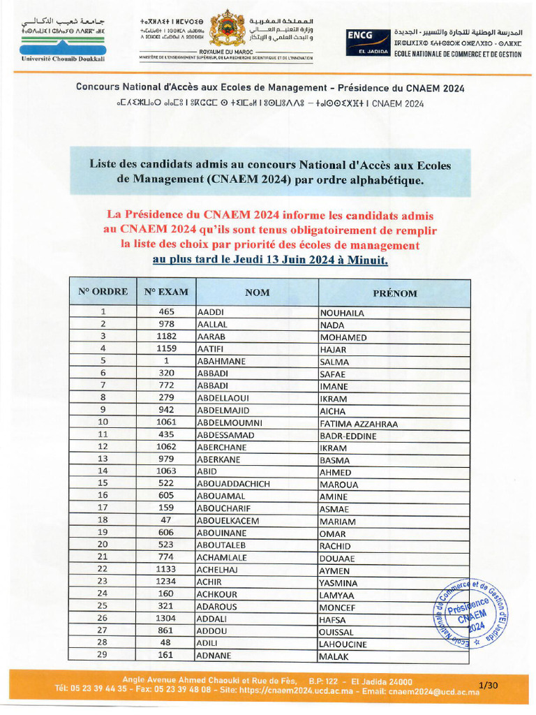Liste Classement CPGE CNAEM 2024 | PDF
