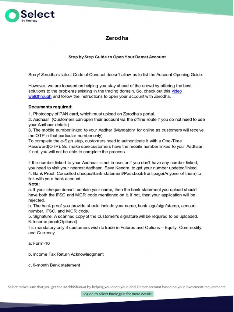 Zerodha-Demat-Account-Opening How To | PDF