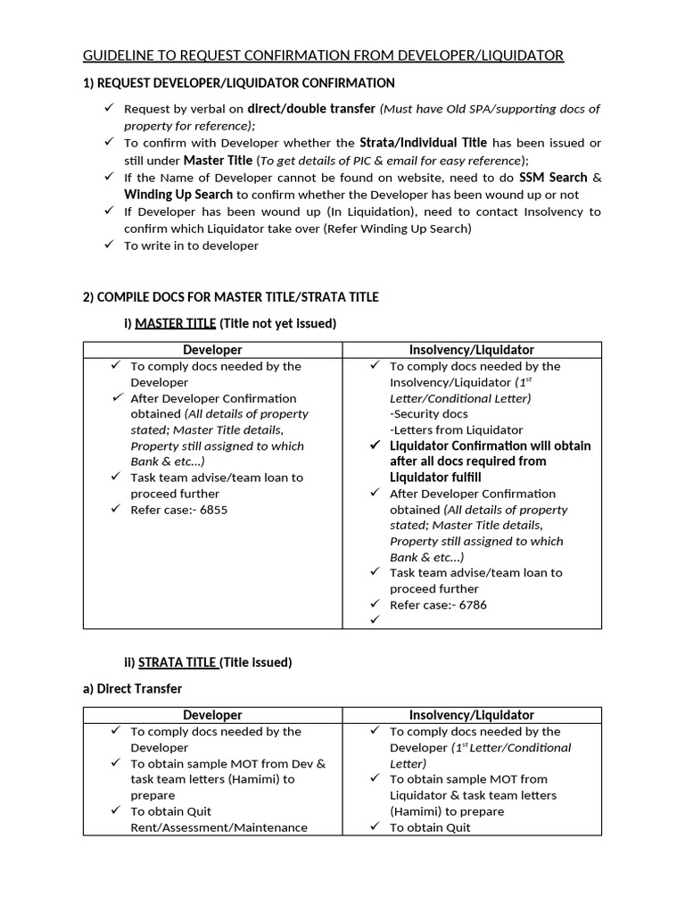 Developer Confirmation Request Guide | PDF | Liquidation | Personal Finance